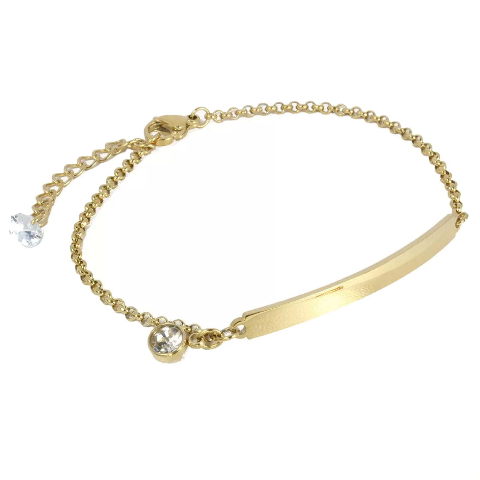 Esclava Pulsera Con Placa Lisa Para Dama con Cristales Diamantes ...